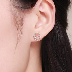 Cute Cat Earrings Stud Pearl Earrings for Women Mouse Cubic Zircon Hypoallergenic Earrings Christmas Birthday Gift (Cat earrings)