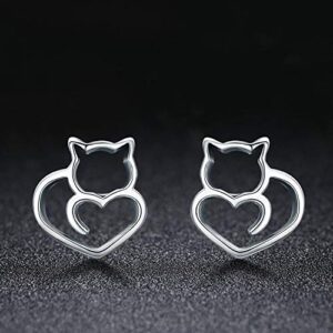 Cute Cat Earrings Stud Pearl Earrings for Women Mouse Cubic Zircon Hypoallergenic Earrings Christmas Birthday Gift (Cat earrings)