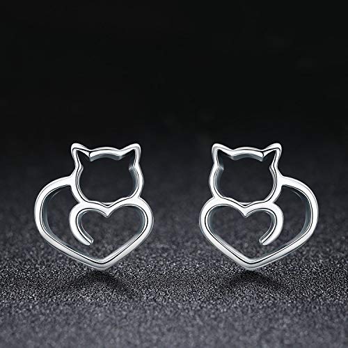 Cute Cat Earrings Stud Pearl Earrings for Women Mouse Cubic Zircon Hypoallergenic Earrings Christmas Birthday Gift (Cat earrings)