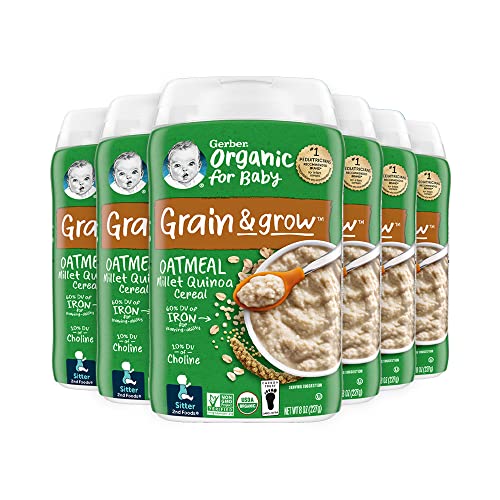 Gerber Baby Cereal Organic 2nd Foods, Grain & Grow, Oatmeal Millet Quinoa, 8 Ounce (Pack of 6)