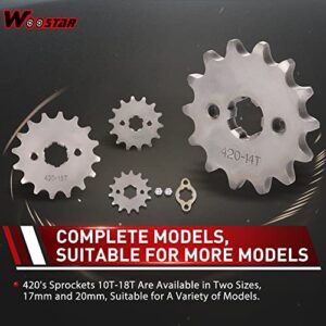 WOOSTAR Motorcycle 420-14T Front Sprocket 17mm for 50cc 70cc 90cc 110cc 125cc Dirt Pit Bike Mini Bike ATV 4 Wheeler Moped