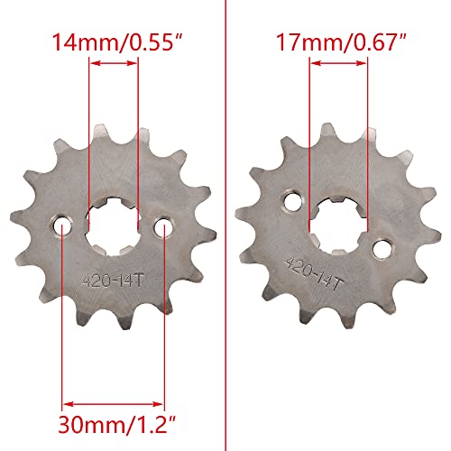 WOOSTAR Motorcycle 420-14T Front Sprocket 17mm for 50cc 70cc 90cc 110cc 125cc Dirt Pit Bike Mini Bike ATV 4 Wheeler Moped