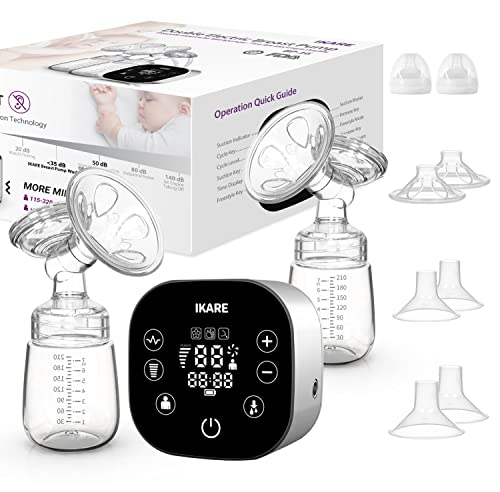 IKARE Hospital Grade Double Electric Breast Pumps Free-Style, 6 Modes & 150 Levels & 3 Size Flanges, Touchscreen LED Display, Pain Free Portable Breast Pump for Travel & Home, Super Quiet