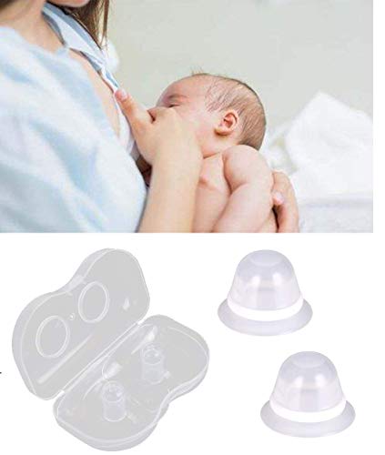 Finever Nipplesuckers Silicone Nipple Corrector for Flat Inverted Nipples for Breastfeeding Mother or Women with Clear Case 1Pair