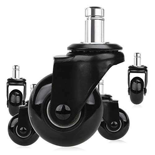 8T8 Replacement Chair Caster Wheels 2'', Heavy Duty Wheels with Plug-in Stem 7/16''X7/8'',Quiet & Smooth Rolling, No Chair Mat Needed, Safe for Hardwood Carpet Tile Floors,Set of 5 (Black, 2 inch)