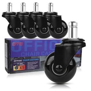 8T8 Replacement Chair Caster Wheels 2'', Heavy Duty Wheels with Plug-in Stem 7/16''X7/8'',Quiet & Smooth Rolling, No Chair Mat Needed, Safe for Hardwood Carpet Tile Floors,Set of 5 (Black, 2 inch)