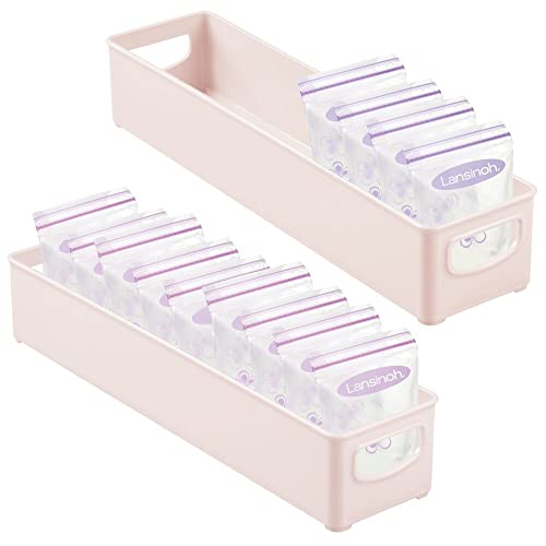 mDesign Storage Organizer Bin for Kitchen Cabinet, Pantry, Refrigerator, Countertop - Breast Milk, Bottles, Sippy Cups, Kids/Toddlers Food Pouches, Baby Food Jars, 2 Pack - Light Pink/Blush