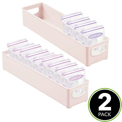 mDesign Storage Organizer Bin for Kitchen Cabinet, Pantry, Refrigerator, Countertop - Breast Milk, Bottles, Sippy Cups, Kids/Toddlers Food Pouches, Baby Food Jars, 2 Pack - Light Pink/Blush