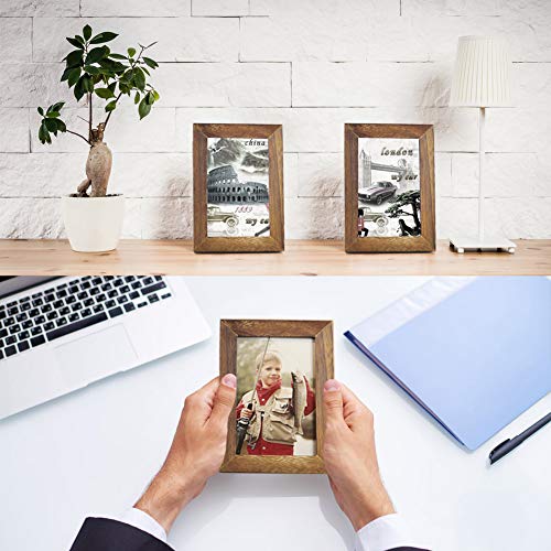 Emfogo 4x6 Picture Frames Photo Display for Tabletop Display Wall Mount Solid Wood High Definition Glass Photo Frame Pack of 2