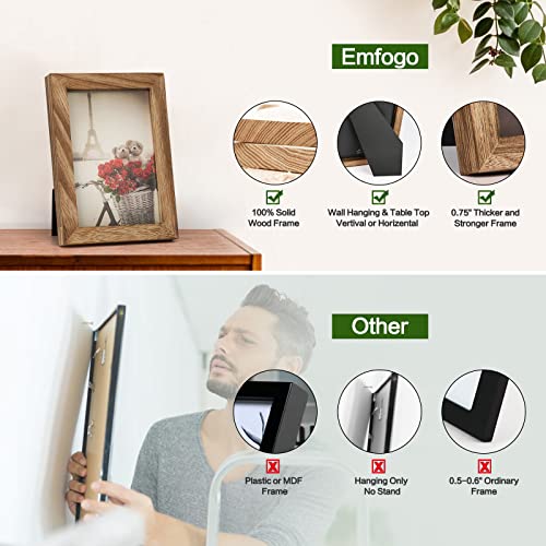 Emfogo 4x6 Picture Frames Photo Display for Tabletop Display Wall Mount Solid Wood High Definition Glass Photo Frame Pack of 2