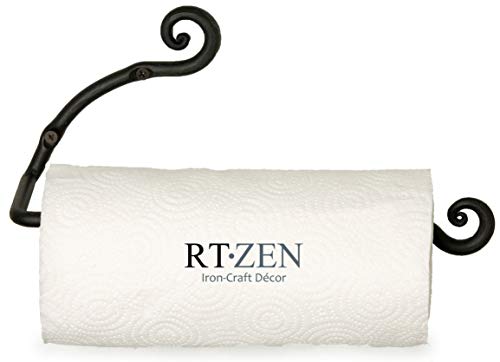 Wall Paper Towel Holder | Black Decorative Wrought Iron Hanger | Wall Mount Fancy Paper Dispenser | Rod Metal Durable & Sturdy | Handmade Crafted by RTZEN-Décor