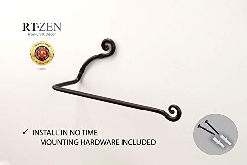 Wall Paper Towel Holder | Black Decorative Wrought Iron Hanger | Wall Mount Fancy Paper Dispenser | Rod Metal Durable & Sturdy | Handmade Crafted by RTZEN-Décor