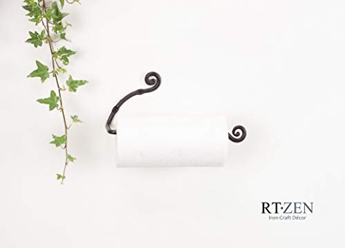 Wall Paper Towel Holder | Black Decorative Wrought Iron Hanger | Wall Mount Fancy Paper Dispenser | Rod Metal Durable & Sturdy | Handmade Crafted by RTZEN-Décor