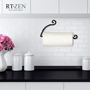 Wall Paper Towel Holder | Black Decorative Wrought Iron Hanger | Wall Mount Fancy Paper Dispenser | Rod Metal Durable & Sturdy | Handmade Crafted by RTZEN-Décor