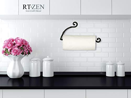 Wall Paper Towel Holder | Black Decorative Wrought Iron Hanger | Wall Mount Fancy Paper Dispenser | Rod Metal Durable & Sturdy | Handmade Crafted by RTZEN-Décor