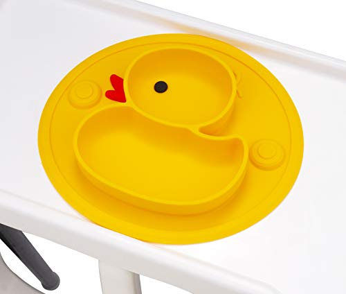 Silicone Divided Toddler Plates - Portable Non Slip Suction Plates for Children Babies and Kids BPA Free Baby Dinner Plate (Duck Blue/Yellow)