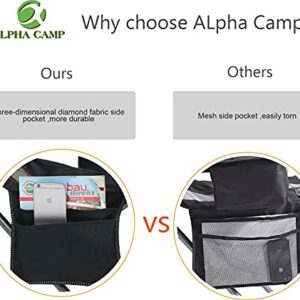 ALPHA CAMP Oversized Camping Folding Chair, Heavy Duty Support 450 LBS Steel Frame Collapsible Padded Arm Chair with Cup Holder Quad Lumbar Back, Portable for Outdoor,Black