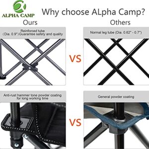 ALPHA CAMP Oversized Camping Folding Chair, Heavy Duty Support 450 LBS Steel Frame Collapsible Padded Arm Chair with Cup Holder Quad Lumbar Back, Portable for Outdoor,Black