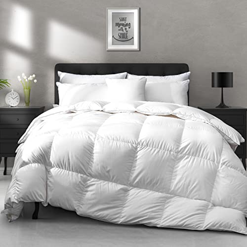 APSMILE All Season Goose Feather Down Comforter Full/Queen Size - Ultra-Soft 750 Fill-Power Hotel Collection Duvet Insert Fluffy Medium Warm Quilt Comforter with Corner Tabs(90x90, White)