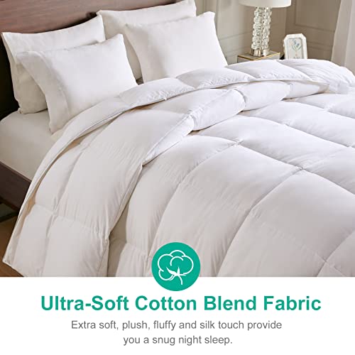 APSMILE All Season Goose Feather Down Comforter Full/Queen Size - Ultra-Soft 750 Fill-Power Hotel Collection Duvet Insert Fluffy Medium Warm Quilt Comforter with Corner Tabs(90x90, White)