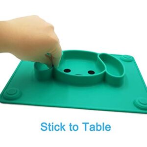 LongDear Baby Silicone Suction Placemat + Plates - Food Feeding Divided Mat for Kids and Toddlers Fits Most Highchair Trays - Dishwasher and Microwave Safe 2 Pack (Blue & Green)