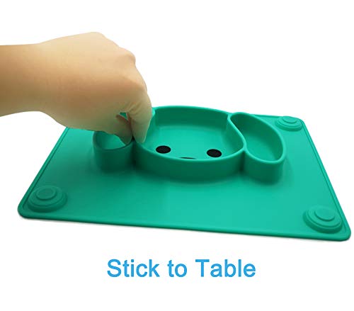 LongDear Baby Silicone Suction Placemat + Plates - Food Feeding Divided Mat for Kids and Toddlers Fits Most Highchair Trays - Dishwasher and Microwave Safe 2 Pack (Blue & Green)