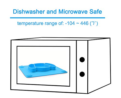 LongDear Baby Silicone Suction Placemat + Plates - Food Feeding Divided Mat for Kids and Toddlers Fits Most Highchair Trays - Dishwasher and Microwave Safe 2 Pack (Blue & Green)