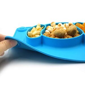 LongDear Baby Silicone Suction Placemat + Plates - Food Feeding Divided Mat for Kids and Toddlers Fits Most Highchair Trays - Dishwasher and Microwave Safe 2 Pack (Blue & Green)