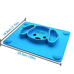 LongDear Baby Silicone Suction Placemat + Plates - Food Feeding Divided Mat for Kids and Toddlers Fits Most Highchair Trays - Dishwasher and Microwave Safe 2 Pack (Blue & Green)