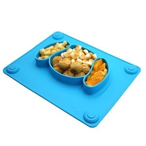 LongDear Baby Silicone Suction Placemat + Plates - Food Feeding Divided Mat for Kids and Toddlers Fits Most Highchair Trays - Dishwasher and Microwave Safe 2 Pack (Blue & Green)