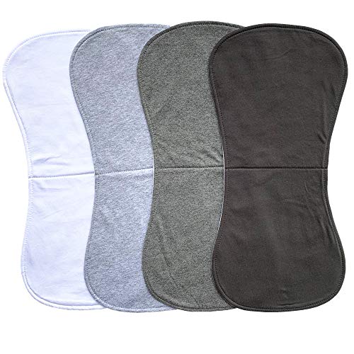 Burp Cloths for Babies, Large Size, Triple Layers, Extra Soft Absorbent and Thick, 4 Packs, Dark Grey Light Grey and White