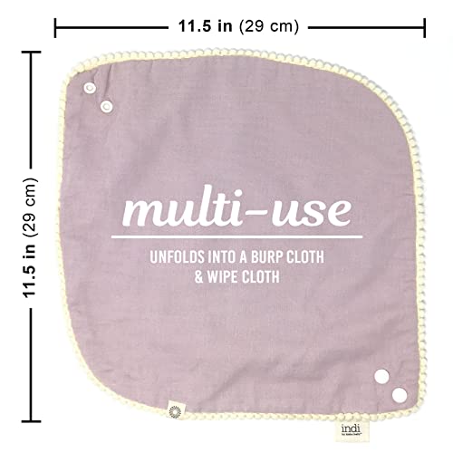 Kishu Baby Indi Girls Pom Pom Bibs - Luxuriously Soft, 100% Organic Cotton Muslin Exclusive of Trim - Fairtrade & GOTS Certified Organic Drool Bib with Snaps (Peach, Ivory, Lavender)