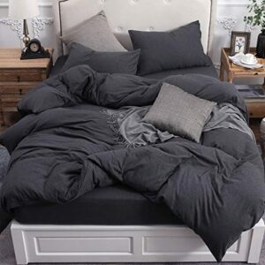 pure era jersey knit duvet cover set 100% t-shirt cotton super soft comfy 3pc bedding set with zipper closure (heather charcoal grey, queen)