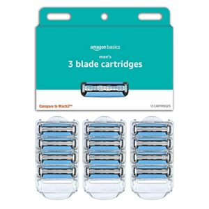 amazon basics 3-blade razor refills for men with dual lubrication, 12 cartridges (fits amazon basics razor handles only) (previously solimo)