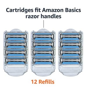 Amazon Basics 3-Blade Razor Refills for Men with Dual Lubrication, 12 Cartridges (Fits Amazon Basics Razor Handles only) (Previously Solimo)