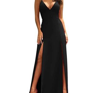 TOB Women's Sexy Sleeveless Spaghetti Strap Backless Split Cocktail Long Dress Black