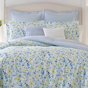 Laura Ashley Comforter Set Reversible Cotton Bedding, Includes Matching Shams with Bonus Euro Shams & Throw Pillows, King, Nora Blue/Yellow/Green/White