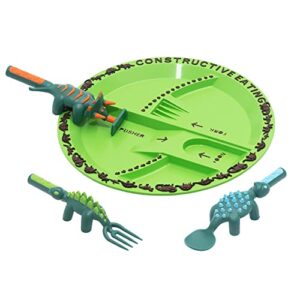 constructive eating plate and utensils set dinosaur - made in usa - toddler dinnerware, kids dinnerware and utensils set for ages 1-3, toddler utensils 2 and 3 year old, divided toddler plates