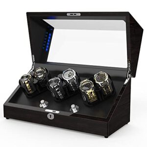 triple tree watch winder, for rolex automatic watches with soft and flexible watch pillows, wooden shell, powered by japanese motor, built-in blue led illuminated