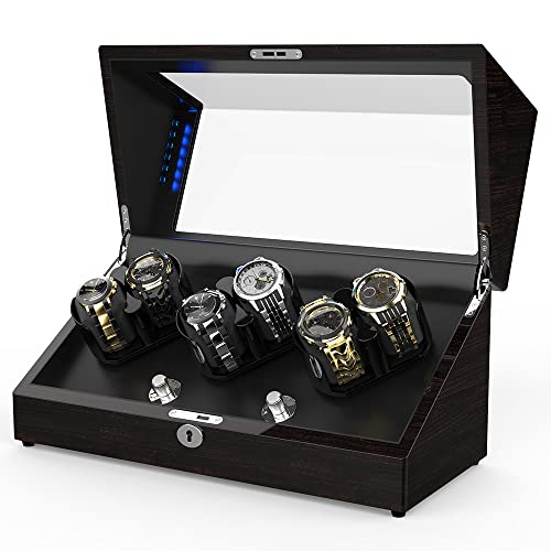 TRIPLE TREE Watch Winder, for Rolex Automatic Watches with Soft and Flexible Watch Pillows, Wooden Shell, Powered by Japanese Motor, Built-in Blue LED Illuminated