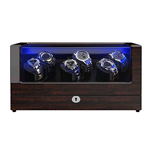 TRIPLE TREE Watch Winder, for Rolex Automatic Watches with Soft and Flexible Watch Pillows, Wooden Shell, Powered by Japanese Motor, Built-in Blue LED Illuminated