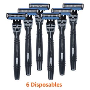 Amazon Basics 3-Blade Disposable Razors for Men, 6 Count (2 Packs of 3), Black (Previously Solimo)