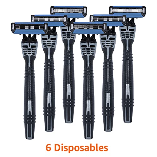 Amazon Basics 3-Blade Disposable Razors for Men, 6 Count (2 Packs of 3), Black (Previously Solimo)