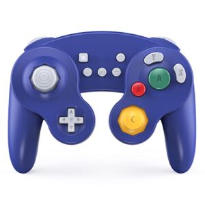 exlene gamecube controller switch, wireless switch pro controller for nintendo switch/lite/pc/android/ios/steam, support wake up, motion, adjustable vibration, turbo & auto turbo (upgraded,blue)