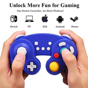 EXLENE Gamecube Controller Switch, Wireless Switch Pro Controller for Nintendo Switch/Lite/PC/Android/Ios/Steam, Support Wake Up, Motion, Adjustable Vibration, Turbo & Auto Turbo (Upgraded,Blue)