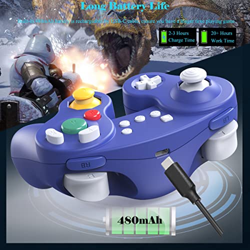 EXLENE Gamecube Controller Switch, Wireless Switch Pro Controller for Nintendo Switch/Lite/PC/Android/Ios/Steam, Support Wake Up, Motion, Adjustable Vibration, Turbo & Auto Turbo (Upgraded,Blue)