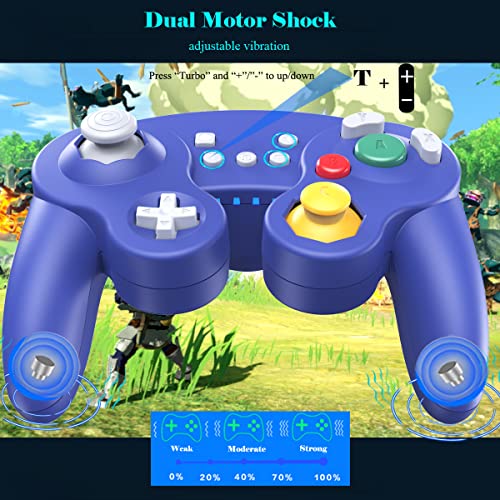 EXLENE Gamecube Controller Switch, Wireless Switch Pro Controller for Nintendo Switch/Lite/PC/Android/Ios/Steam, Support Wake Up, Motion, Adjustable Vibration, Turbo & Auto Turbo (Upgraded,Blue)