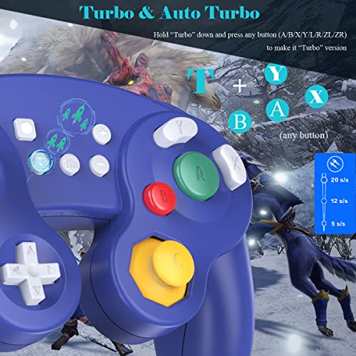 EXLENE Gamecube Controller Switch, Wireless Switch Pro Controller for Nintendo Switch/Lite/PC/Android/Ios/Steam, Support Wake Up, Motion, Adjustable Vibration, Turbo & Auto Turbo (Upgraded,Blue)