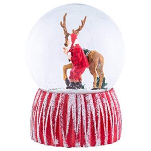 Musical Santa Deer and Cookies Rosy Red 7 inch Resin Holiday Windup Snow Globe