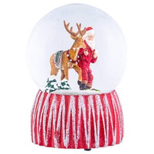 Musical Santa Deer and Cookies Rosy Red 7 inch Resin Holiday Windup Snow Globe